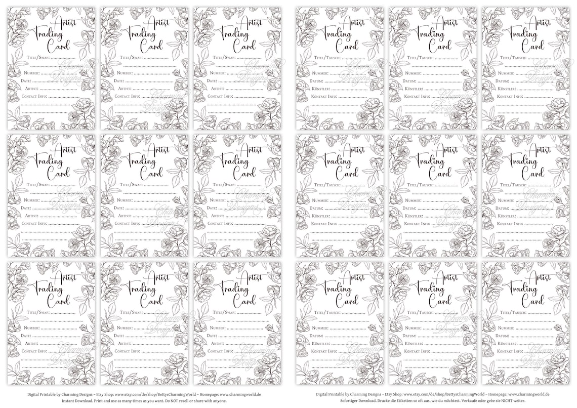 ATC Back Sides, Artist Trading Card Label, Digital Download, Digital ...