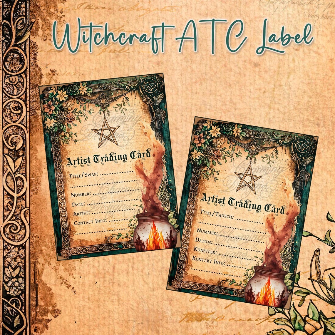 ATC Back Sides, Fantasy Artist Trading Card Label, Digital Download ...