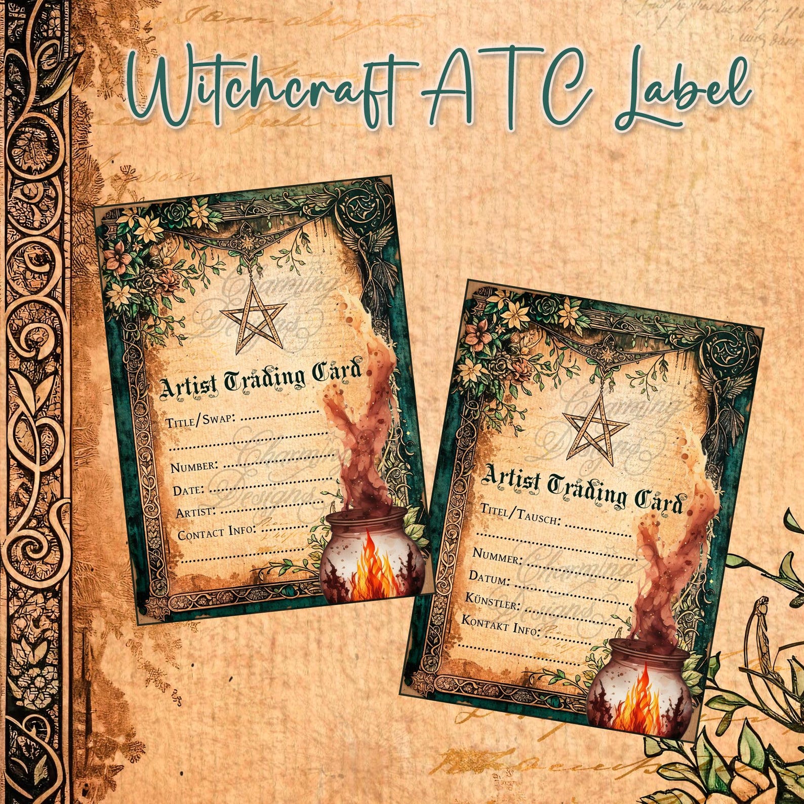 ATC Back Sides, Fantasy Artist Trading Card Label, Digital Download ...