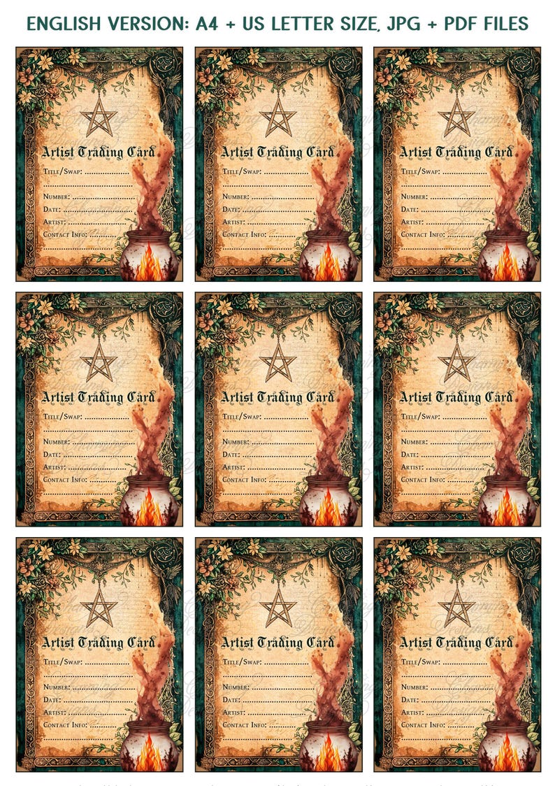 ATC Back Sides, Fantasy Artist Trading Card Label, Digital Download ...