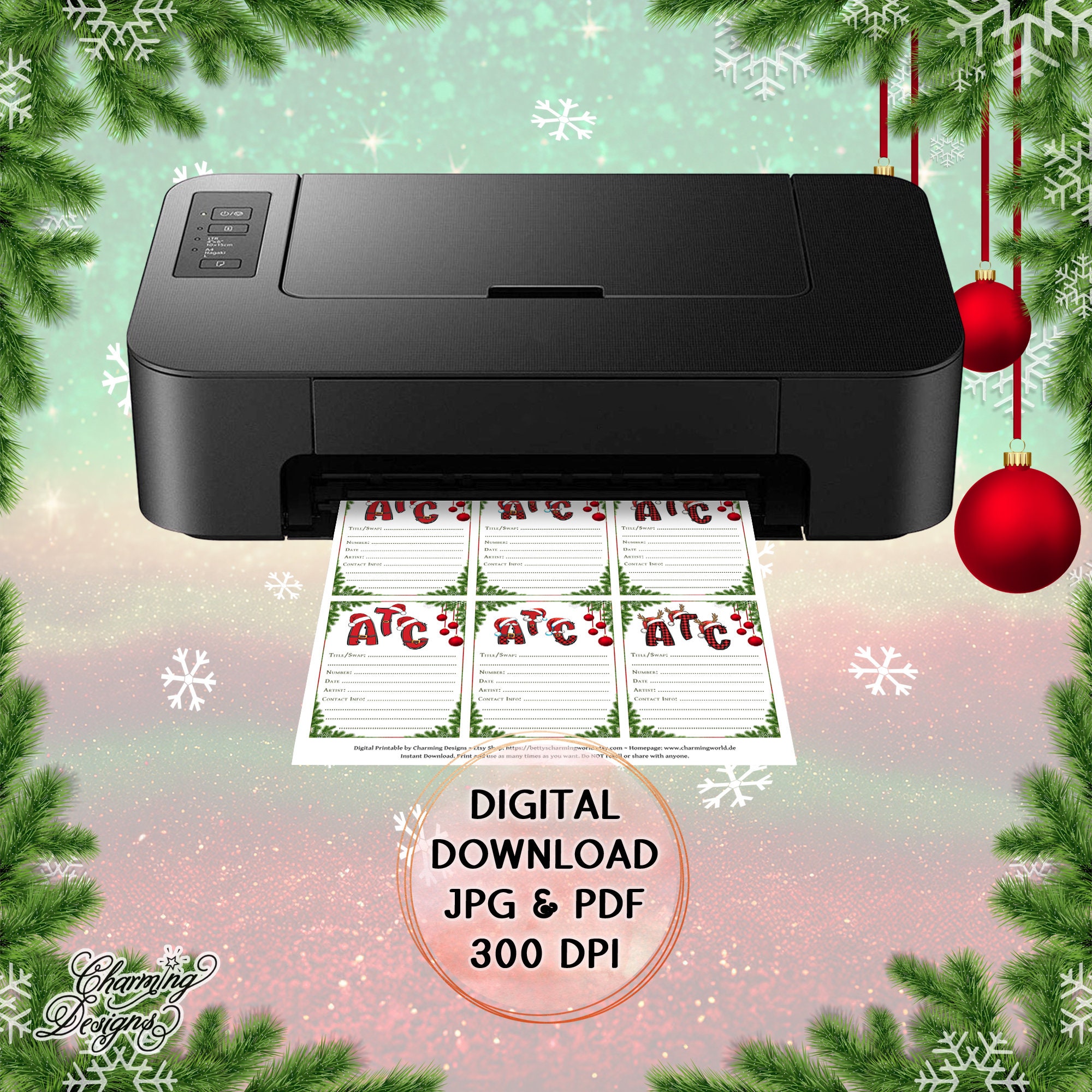 Christmas ATC Back Sides, Xmas Artist Trading Card Label, Digital ...
