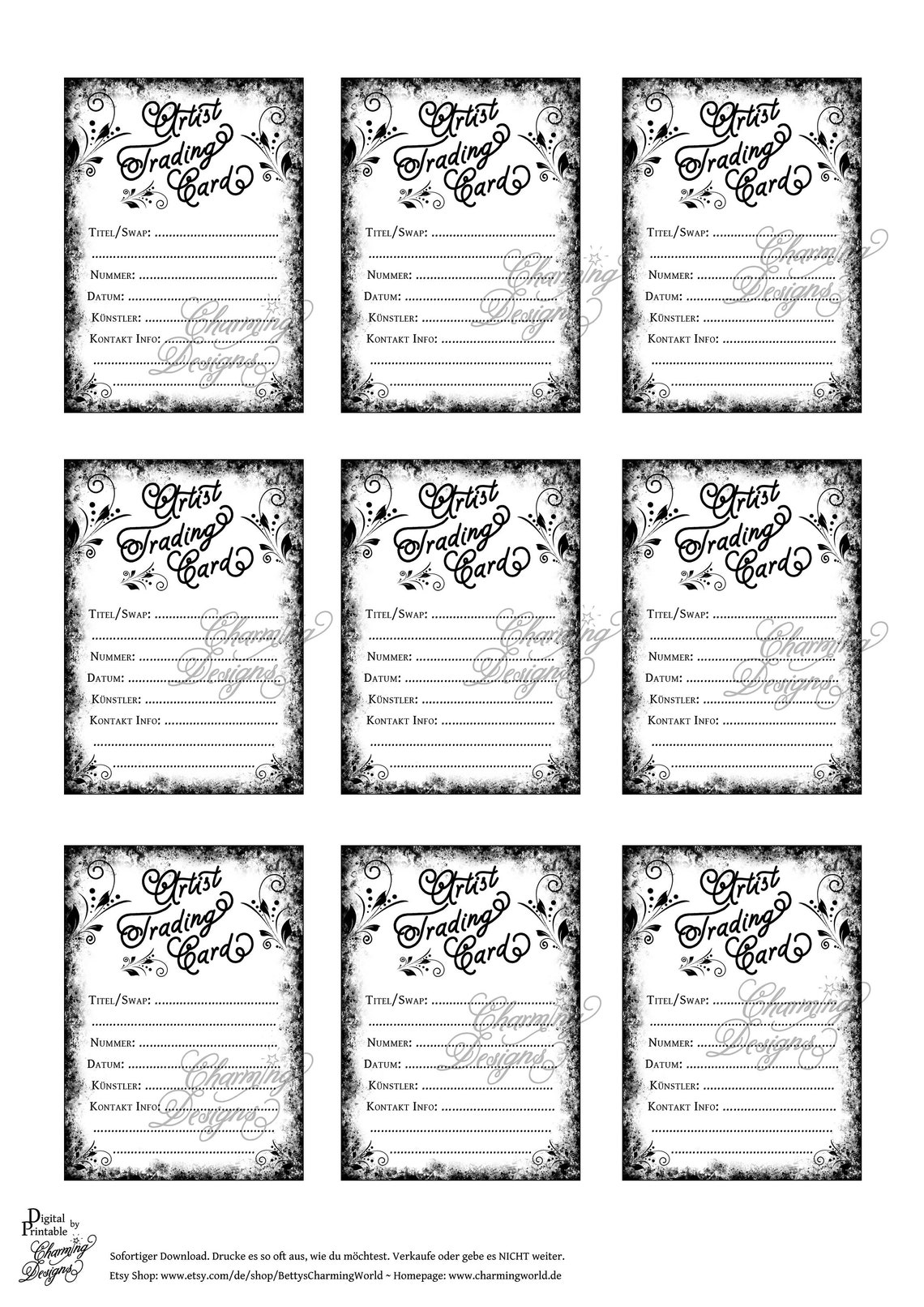 ATC Back Sides, Artist Trading Card Label, Digital Download, Digital ...