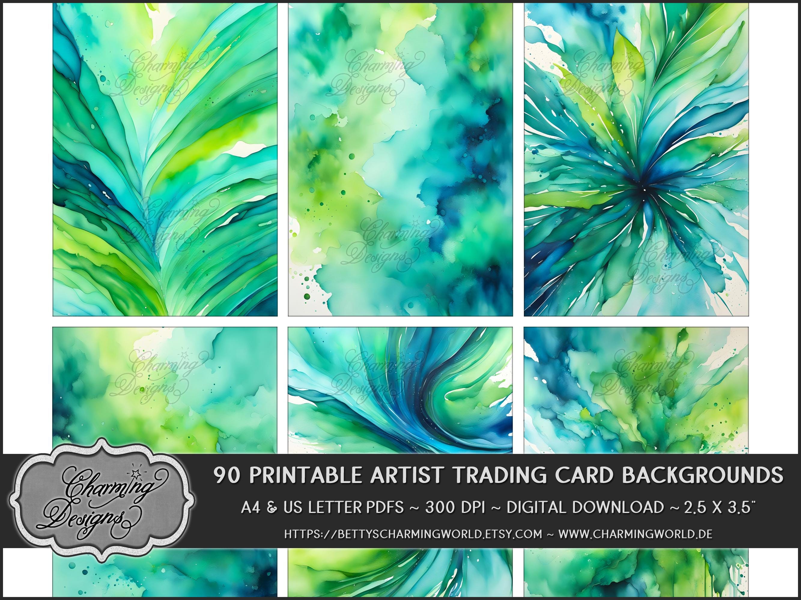 ATC Backgrounds, Blue & Green Artist Trading Cards, Junk Journal Cards ...
