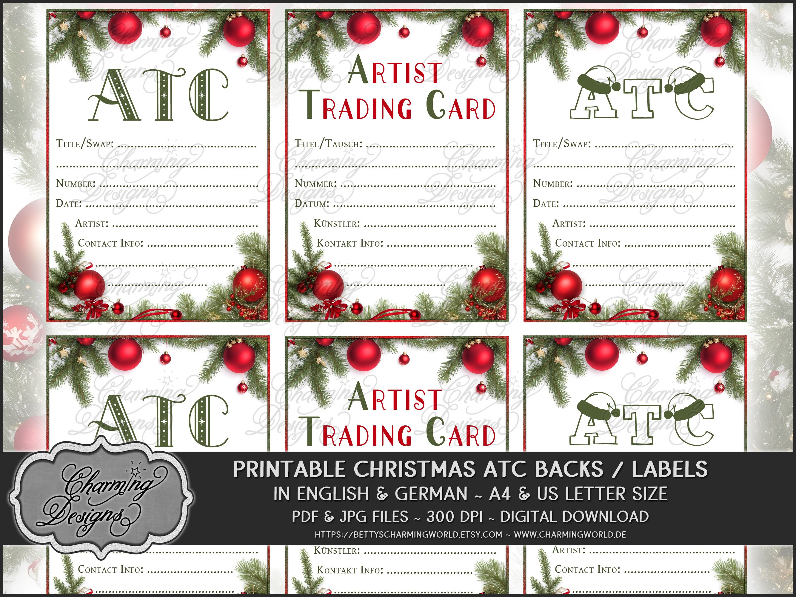 Christmas ATC Back Sides, Xmas Artist Trading Card Label, Digital ...