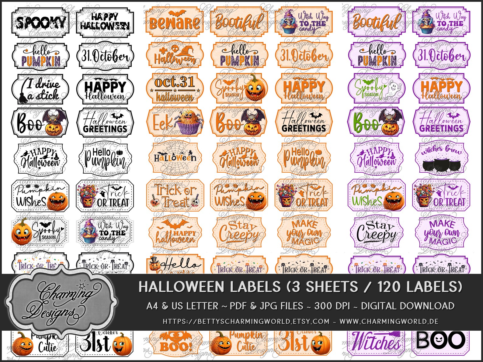 Halloween Labels, Digital Sticker, Halloween Words & Quotes, Printable ...