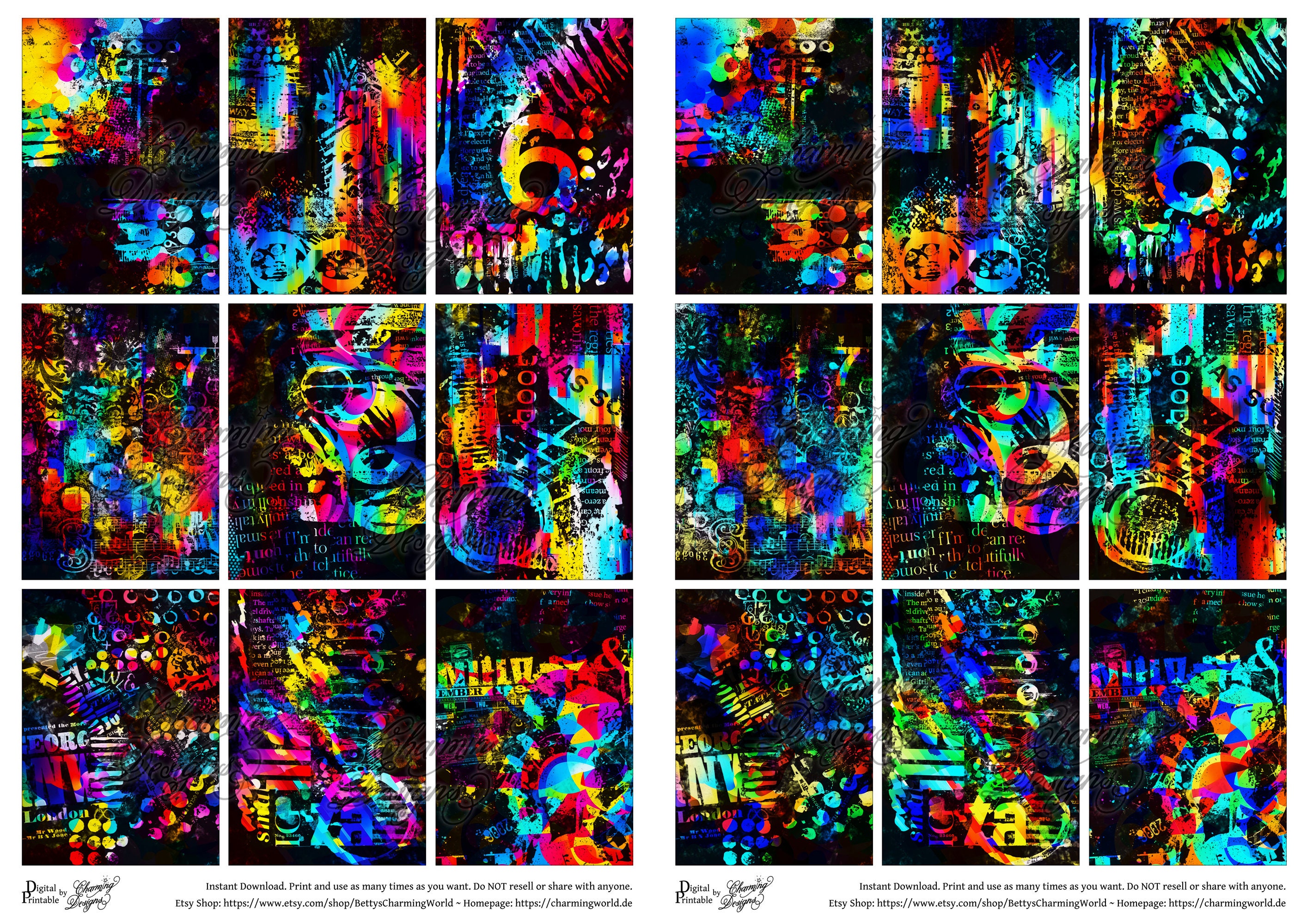 ATC Backgrounds, Colorful Artist Trading Cards, Junk Journal Cards ...