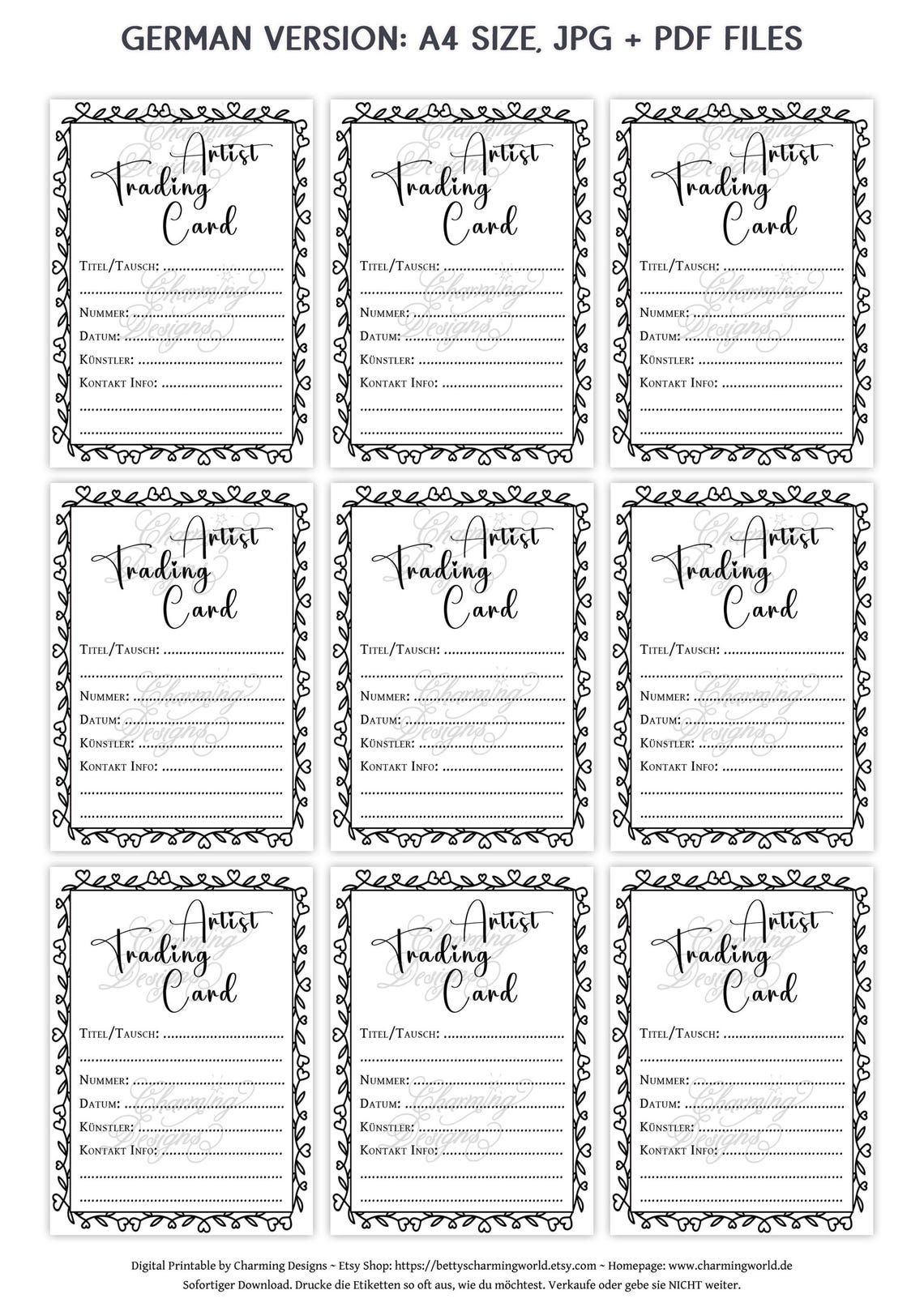 ATC Back Sides, Colorful Artist Trading Card Label, Digital Download ...