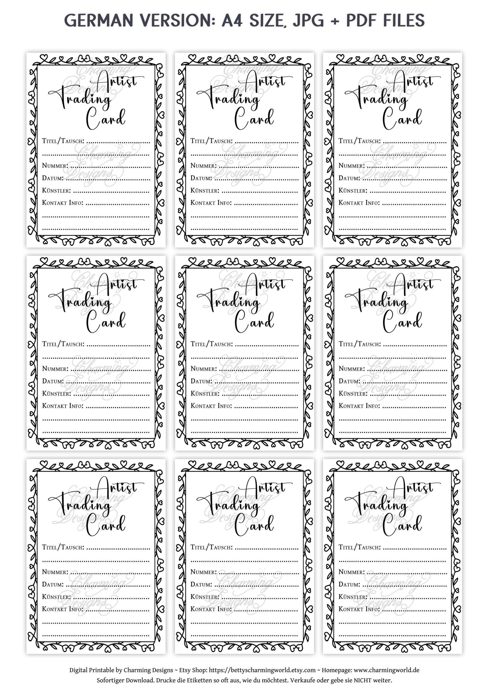 ATC Back Sides, Colorful Artist Trading Card Label, Digital Download ...