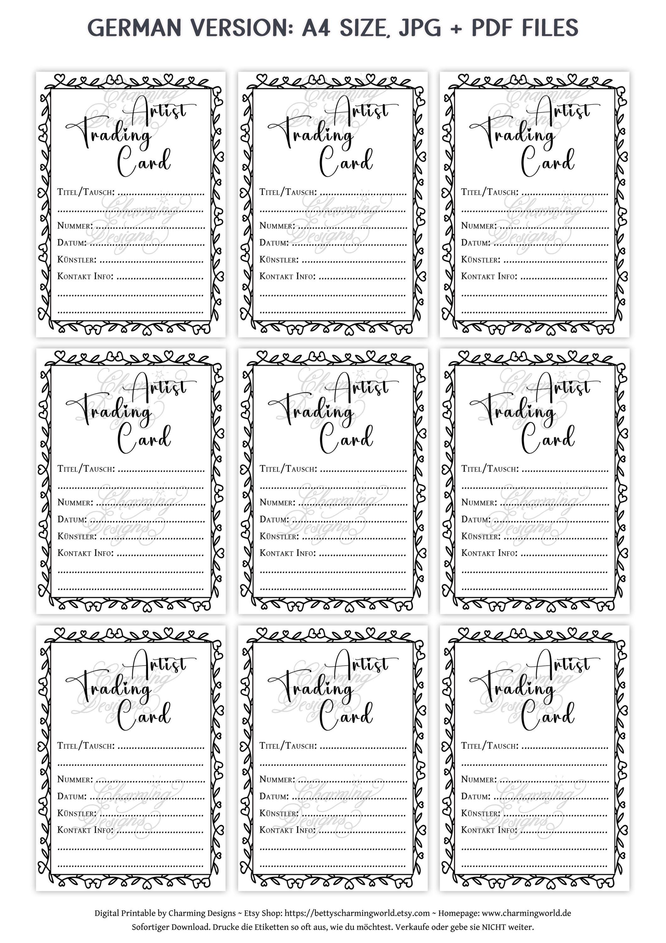 ATC Back Sides, Colorful Artist Trading Card Label, Digital Download ...