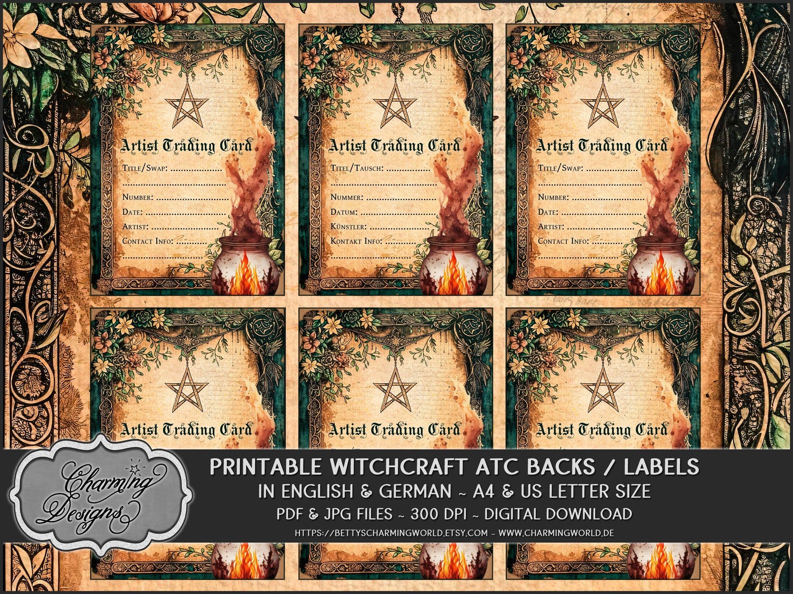 ATC Back Sides, Fantasy Artist Trading Card Label, Digital Download ...