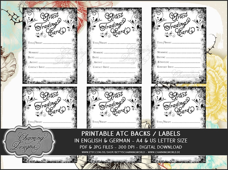 Atc Back Sides, Artist Trading Card Label, Digital Download, Digital