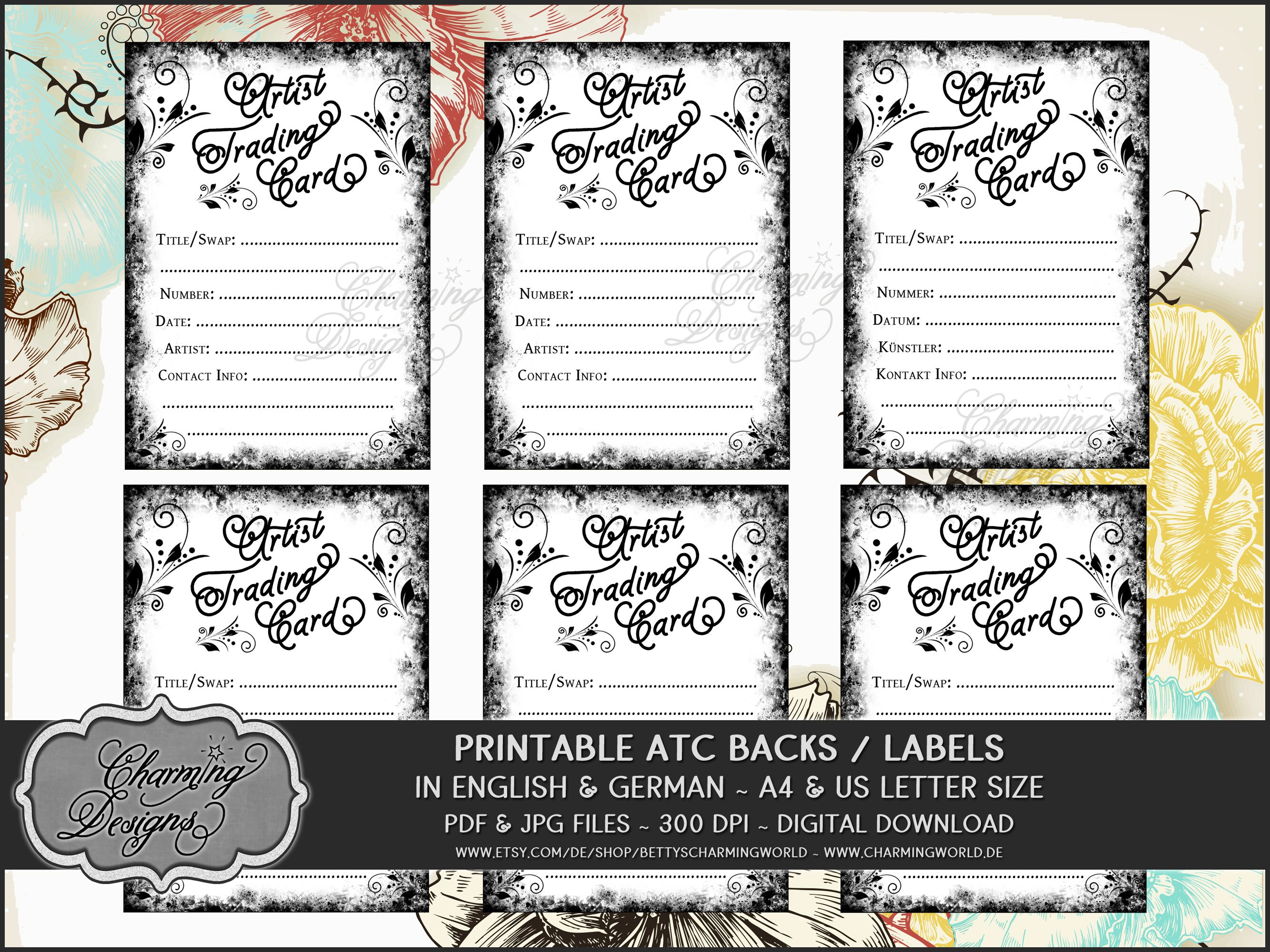 ATC Back Sides, Artist Trading Card Label, Digital Download, Digital ...