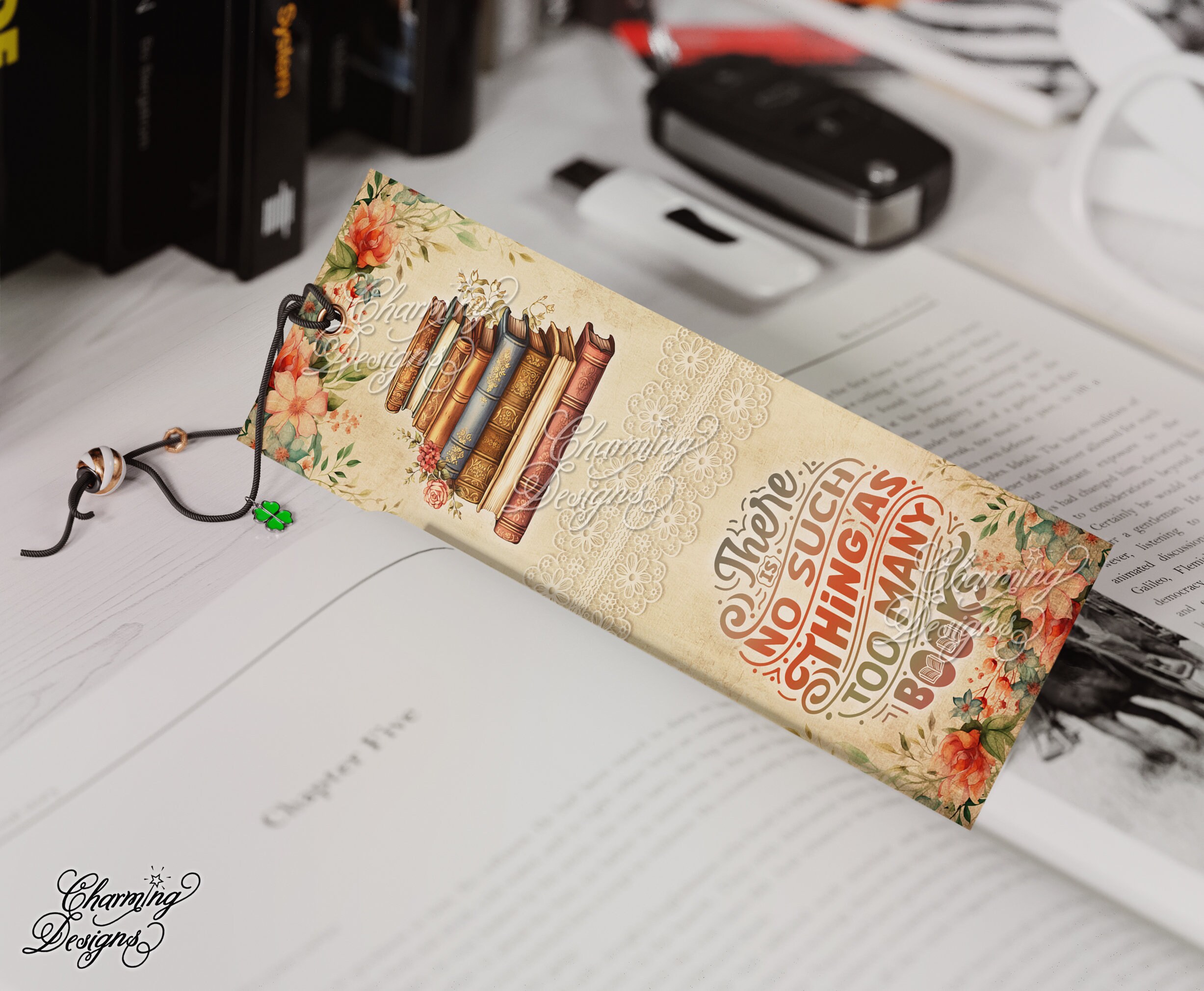 Bookmarks With Flowers and Books, Floral Bookmarks With Quotes, Digital ...