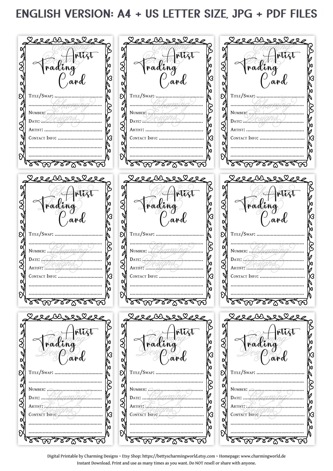 ATC Back Sides, Colorful Artist Trading Card Label, Digital Download ...