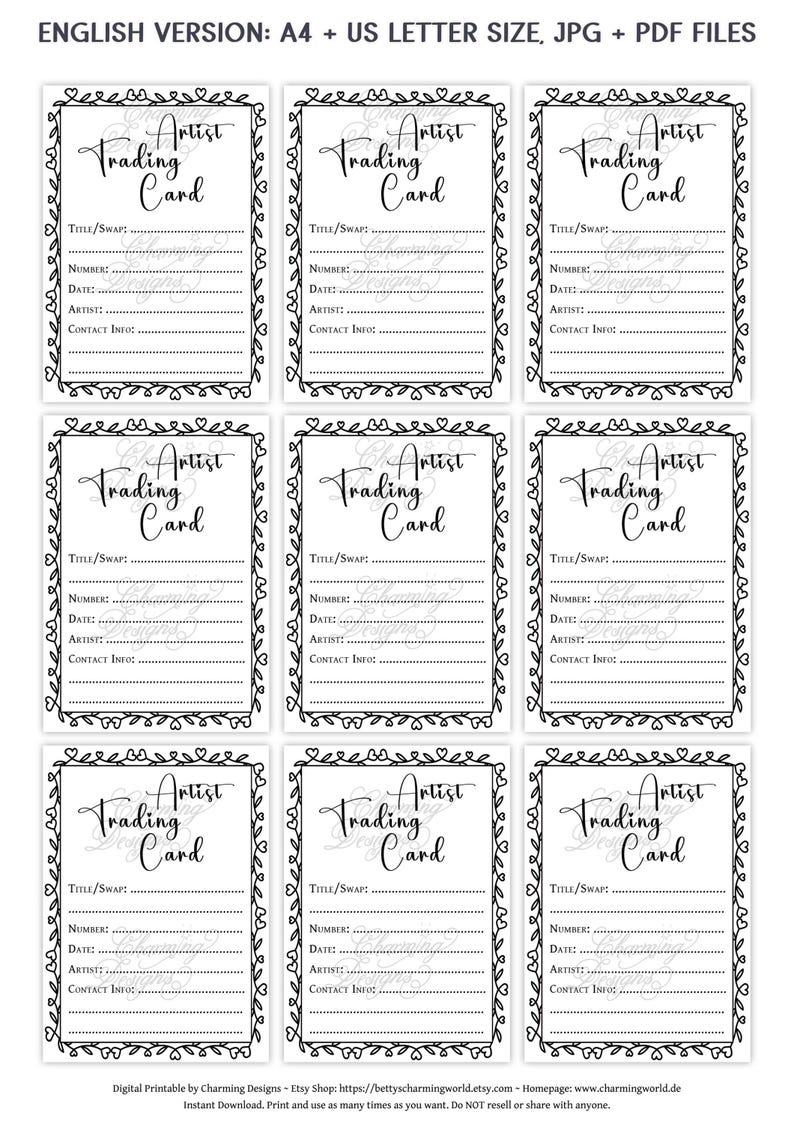 ATC Back Sides, Colorful Artist Trading Card Label, Digital Download ...