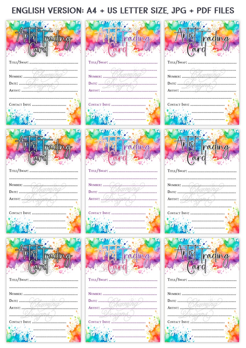 ATC Back Sides, Colorful Artist Trading Card Label, Digital Download ...