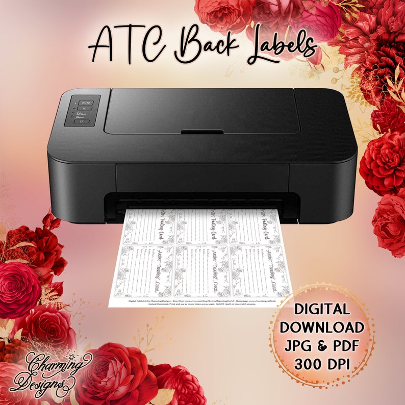 ATC Back Sides, Horizontal Artist Trading Card Label, Digital Download ...