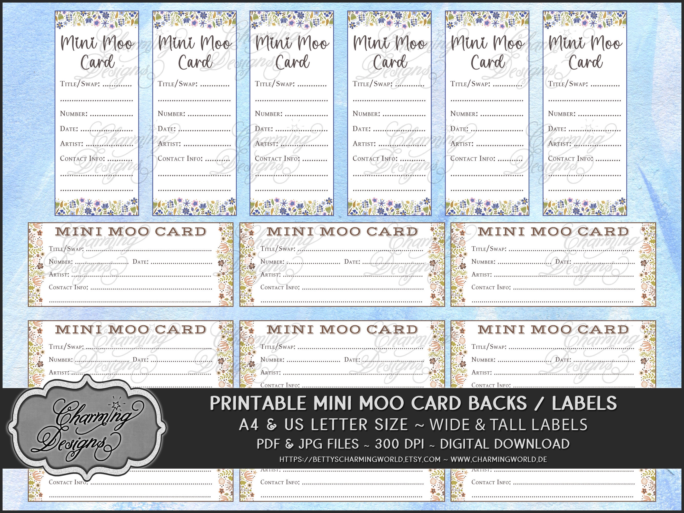 Mini Moo Card Back Sides Mini Moo Card Label Digital - Etsy