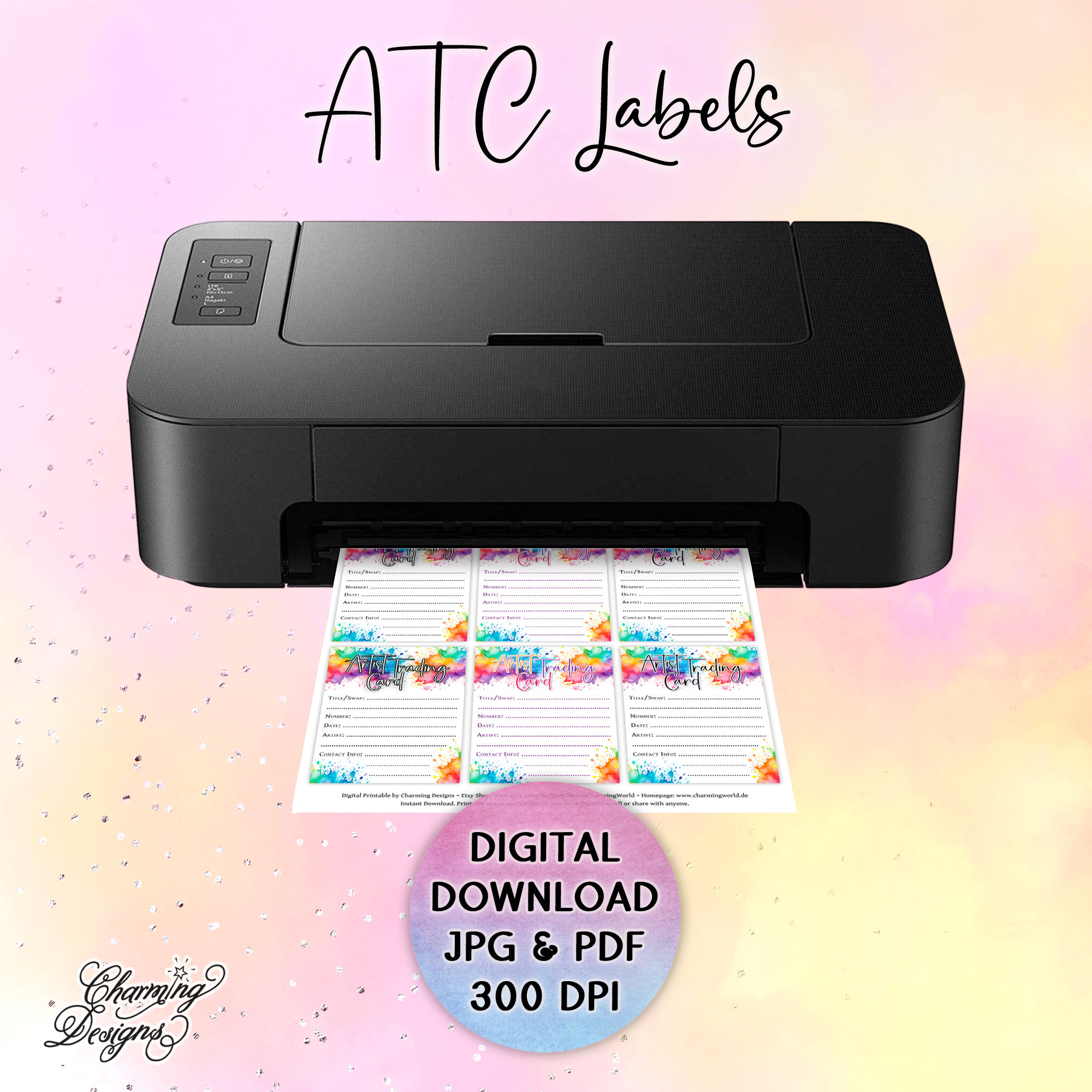 ATC Back Sides, Colorful Artist Trading Card Label, Digital Download ...
