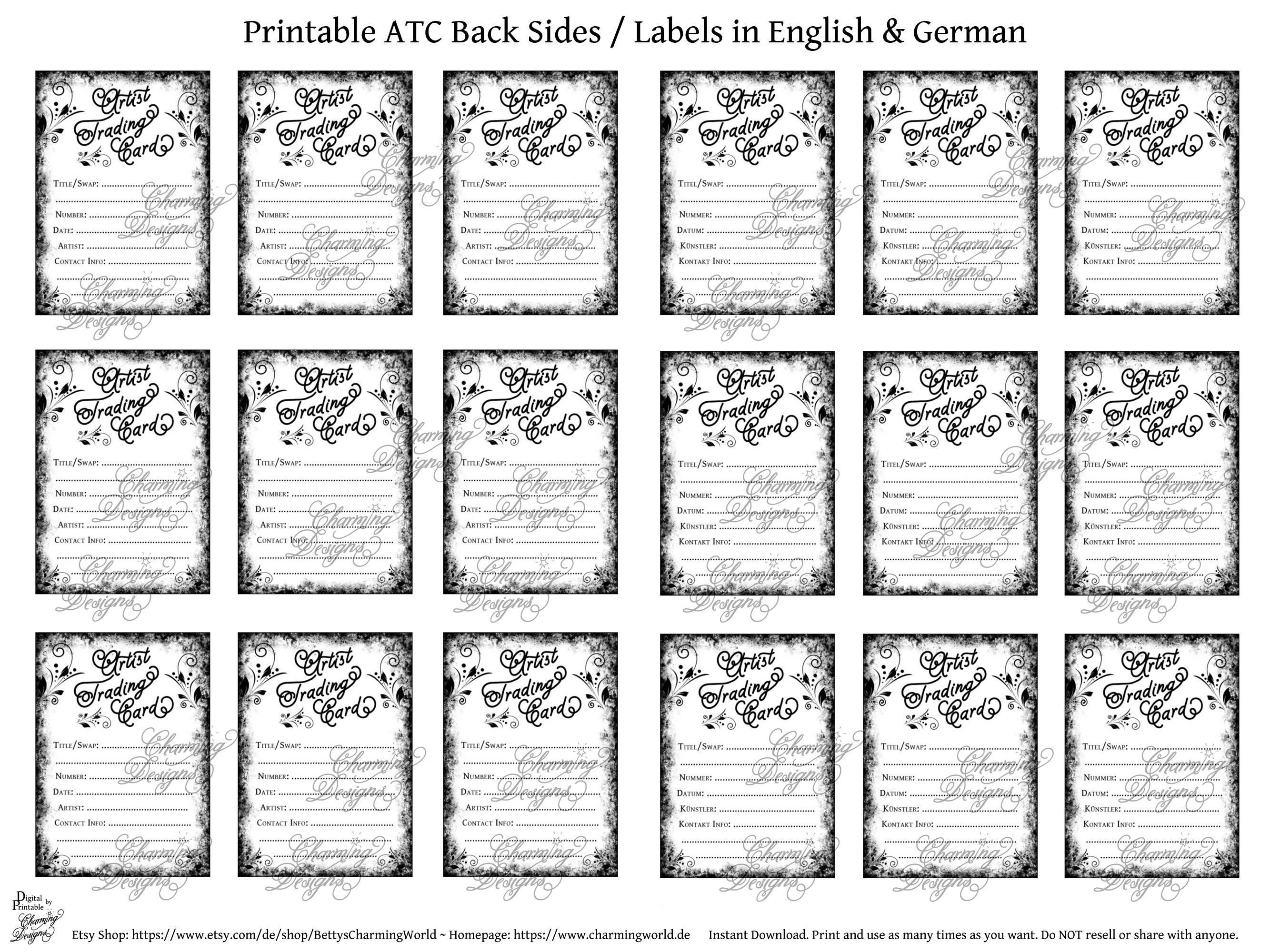 ATC Back Sides, Artist Trading Card Label, Digital Download, Digital ...