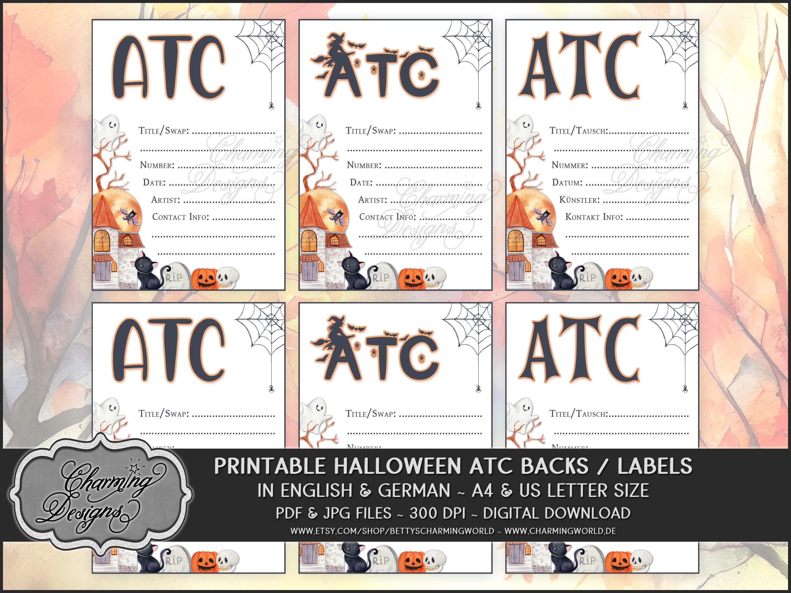 Halloween ATC Back Sides, Artist Trading Card Label, Digital Download ...