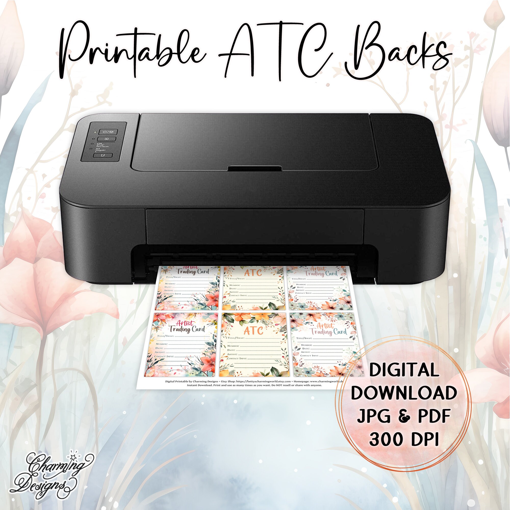 ATC Back Sides, Artist Trading Card Label, Colorful Floral ATC Backs ...
