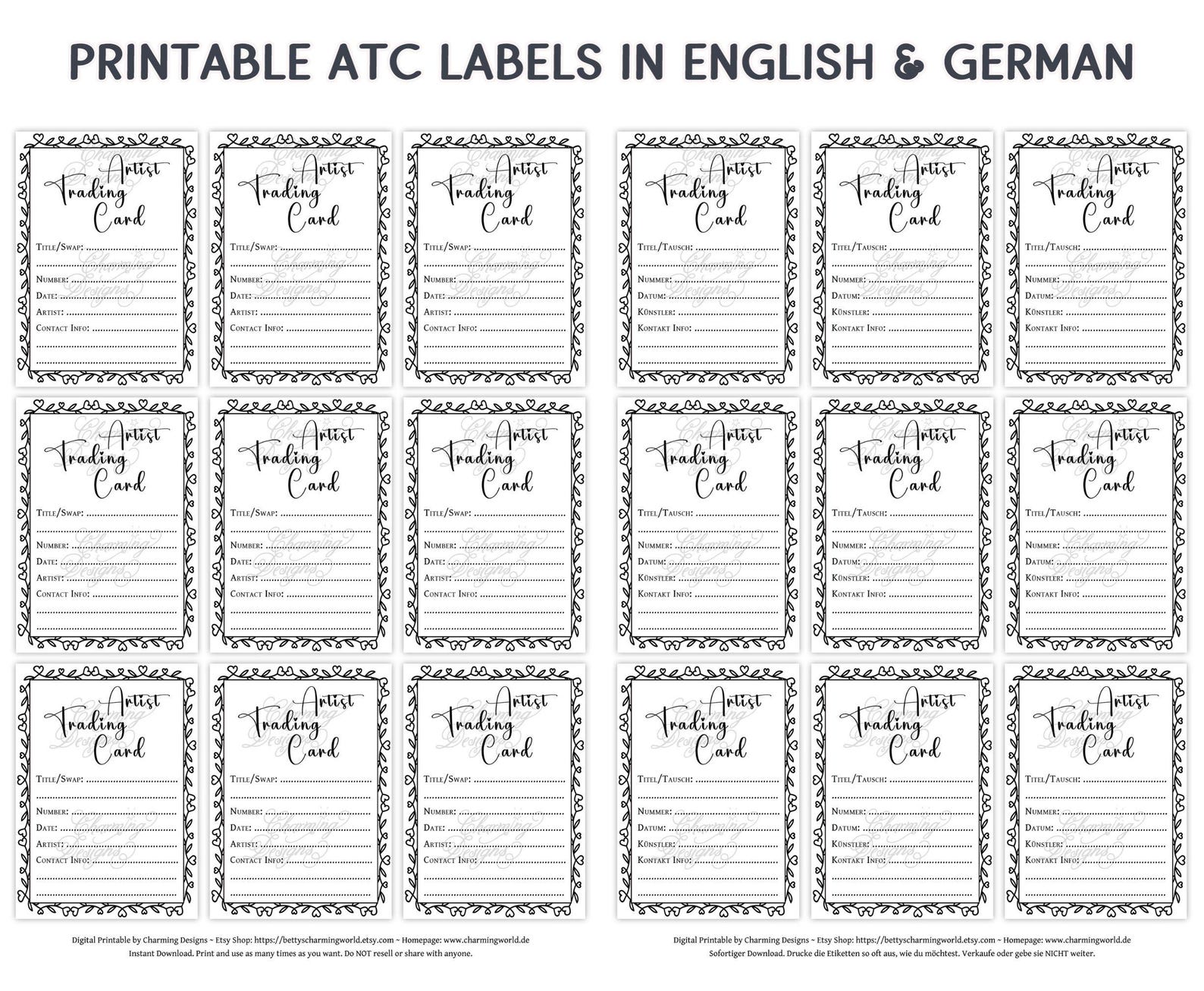 ATC Back Sides, Colorful Artist Trading Card Label, Digital Download ...