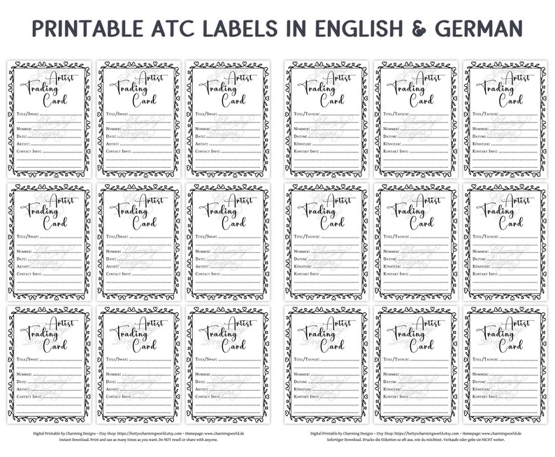 ATC Back Sides, Colorful Artist Trading Card Label, Digital Download ...