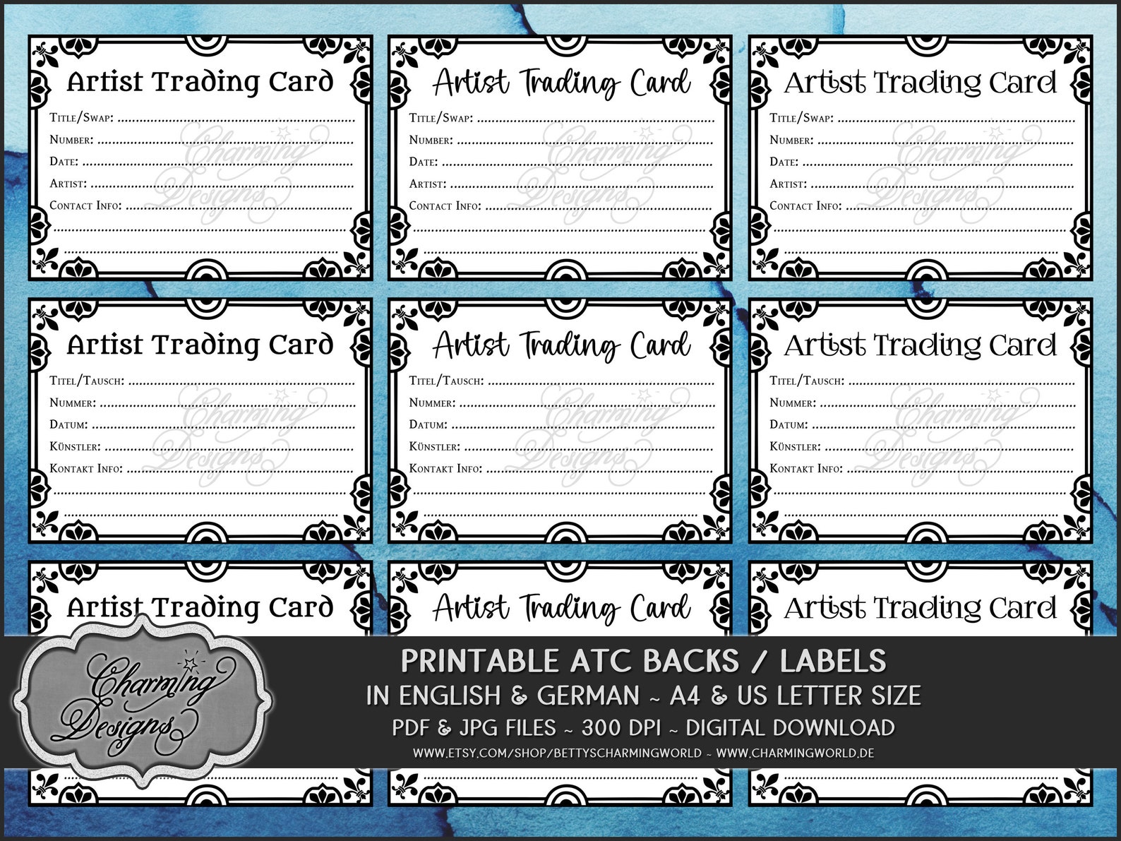 ATC Back Sides, Horizontal Artist Trading Card Label, Digital Download ...