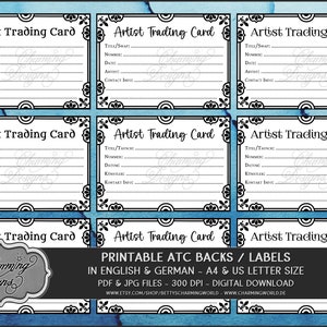 ATC Back Sides, Horizontal Artist Trading Card Label, Digital Download ...
