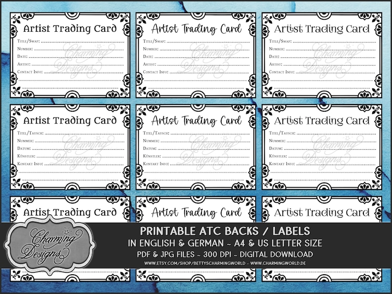 ATC Back Sides, Horizontal Artist Trading Card Label, Digital Download ...