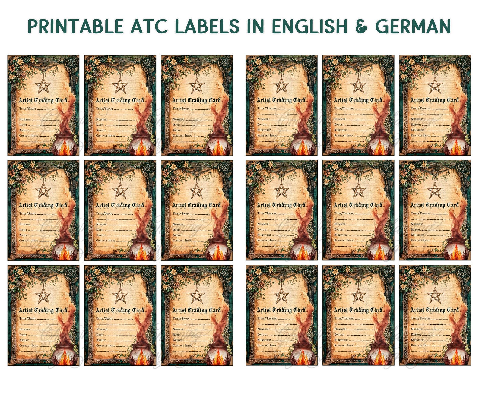 ATC Back Sides, Fantasy Artist Trading Card Label, Digital Download ...