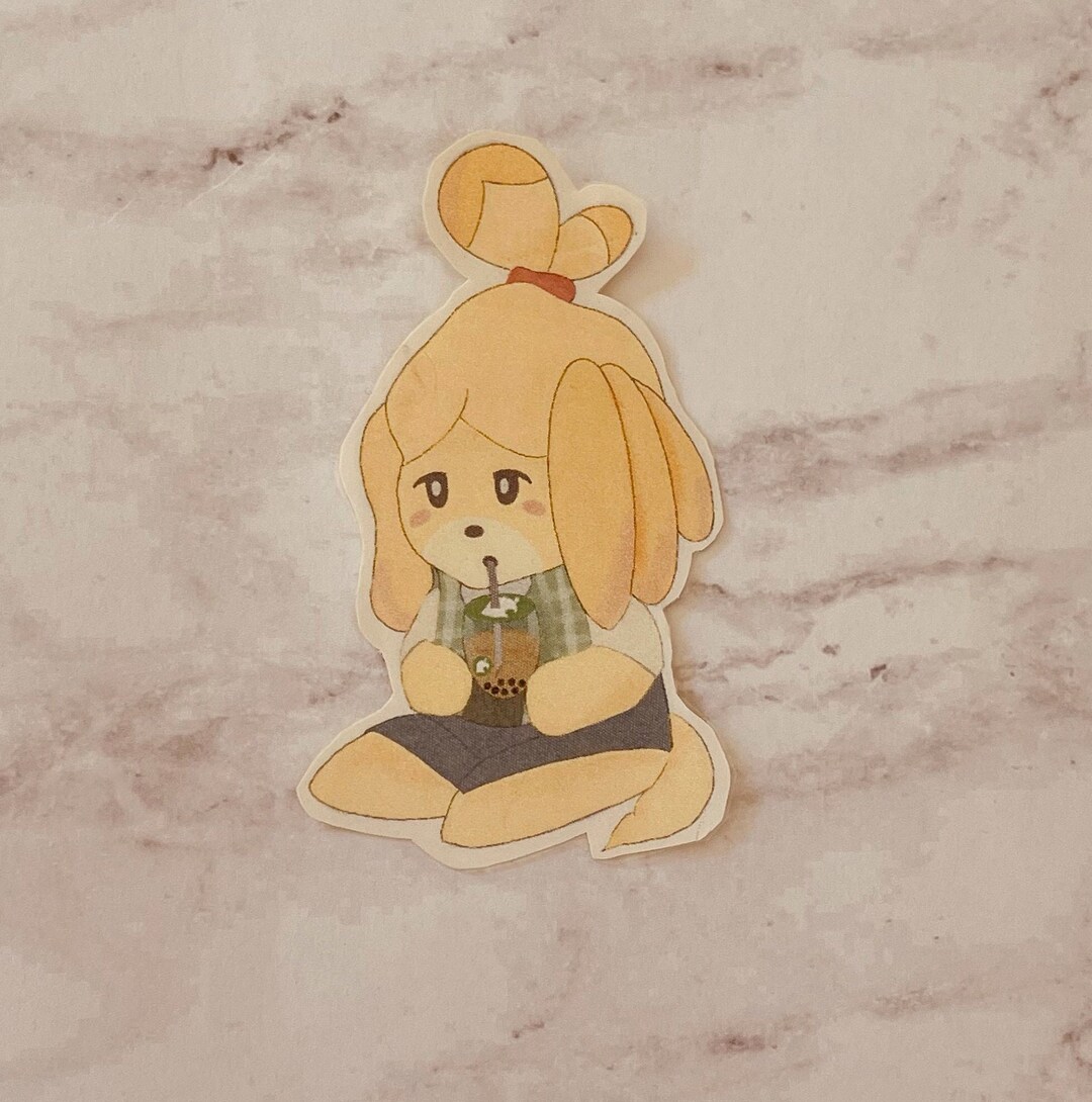 Vinyl Isabelle Drinking Boba Animal Crossing ACNH Sticker - Etsy