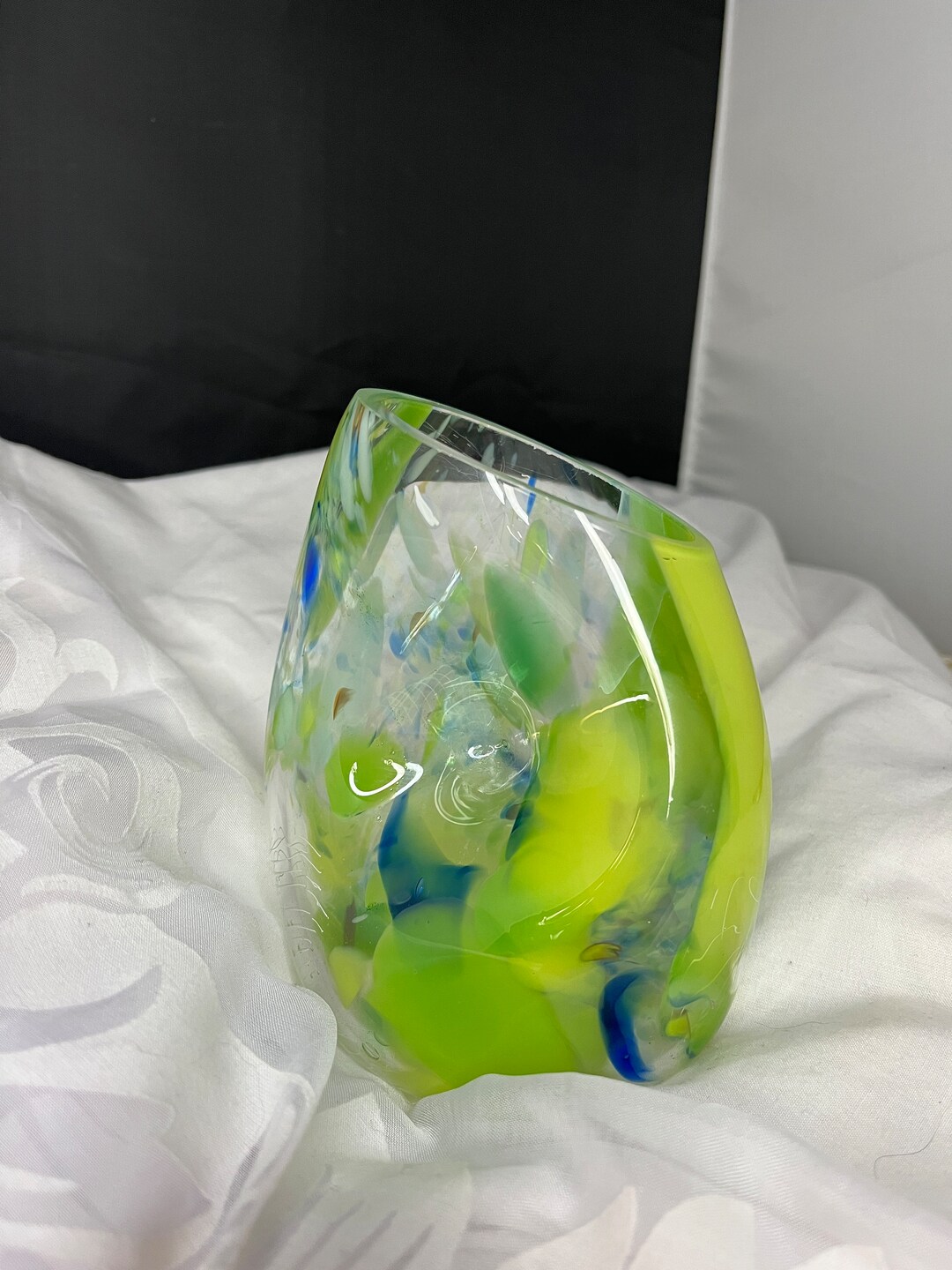 Contemporary Green and Blue Spotted Angled Vase - Etsy