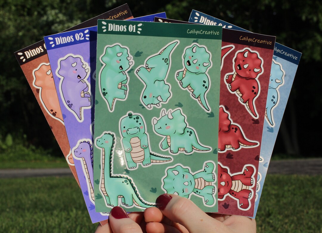 Dinosaur Sticker Sheets I Colorful Vinyl Dinosaur Stickers I - Etsy