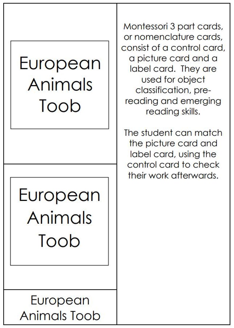 European Animals Safari Toob 3-part Card Set Digital File - Etsy
