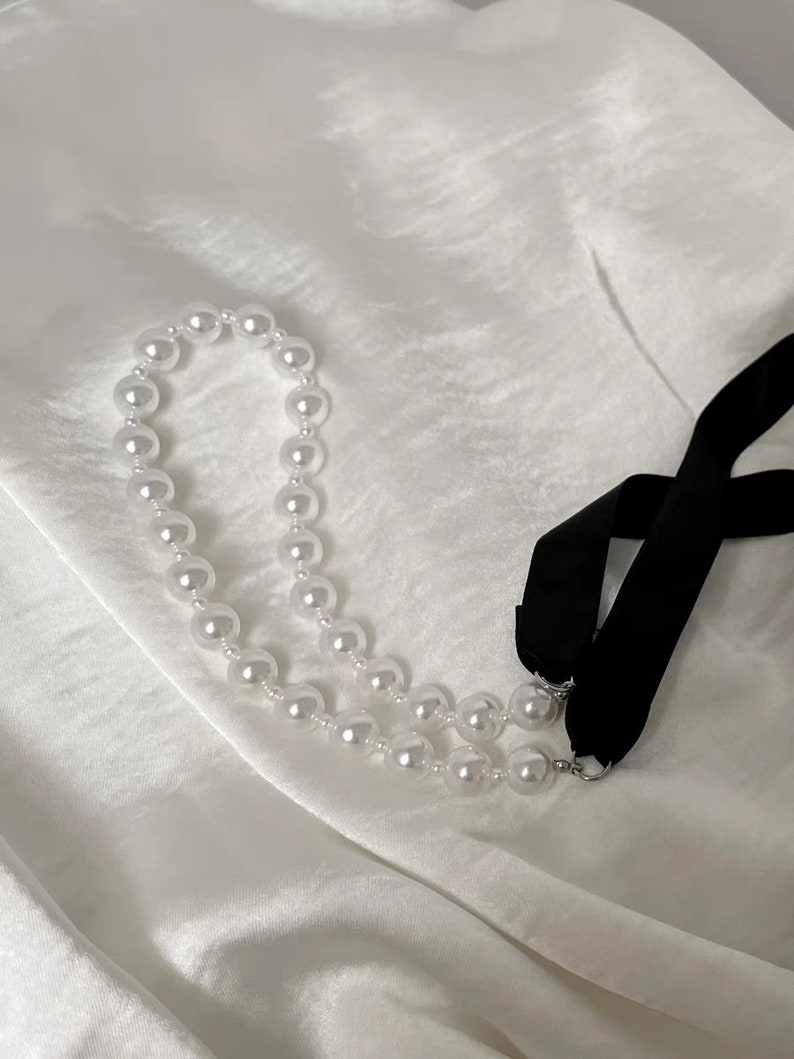 White Pearl Necklace Ivory Pearl Ribbon Tie Choker - Etsy
