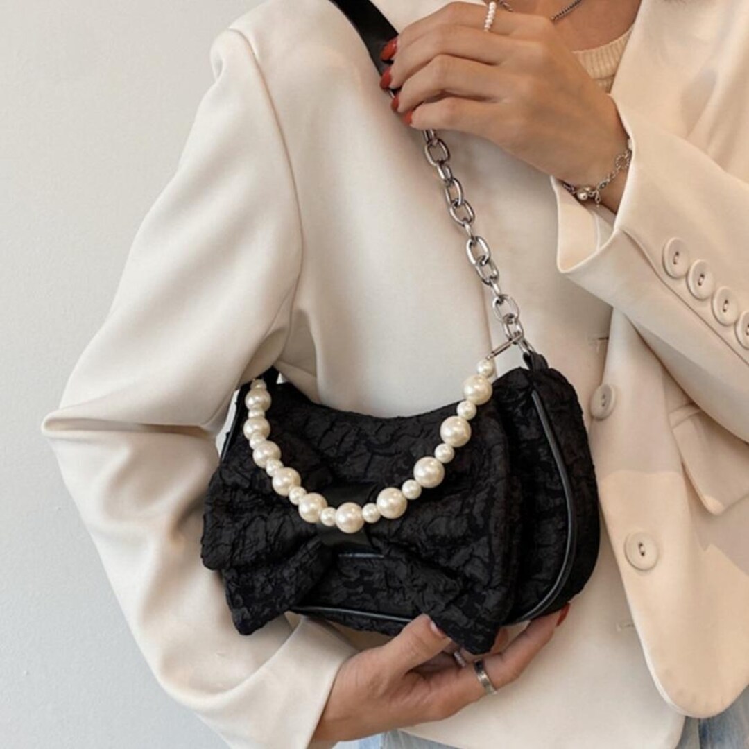 Chunky Pearl Chain for Short Handle Handbag, Rhinestone Beaded Purse ...