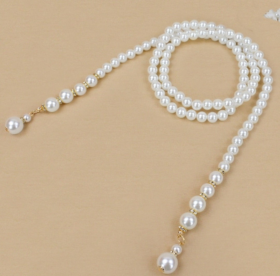 Elegant Pearl Waist Chain for Dress, Silver Bridal Belt, Black Beaded ...