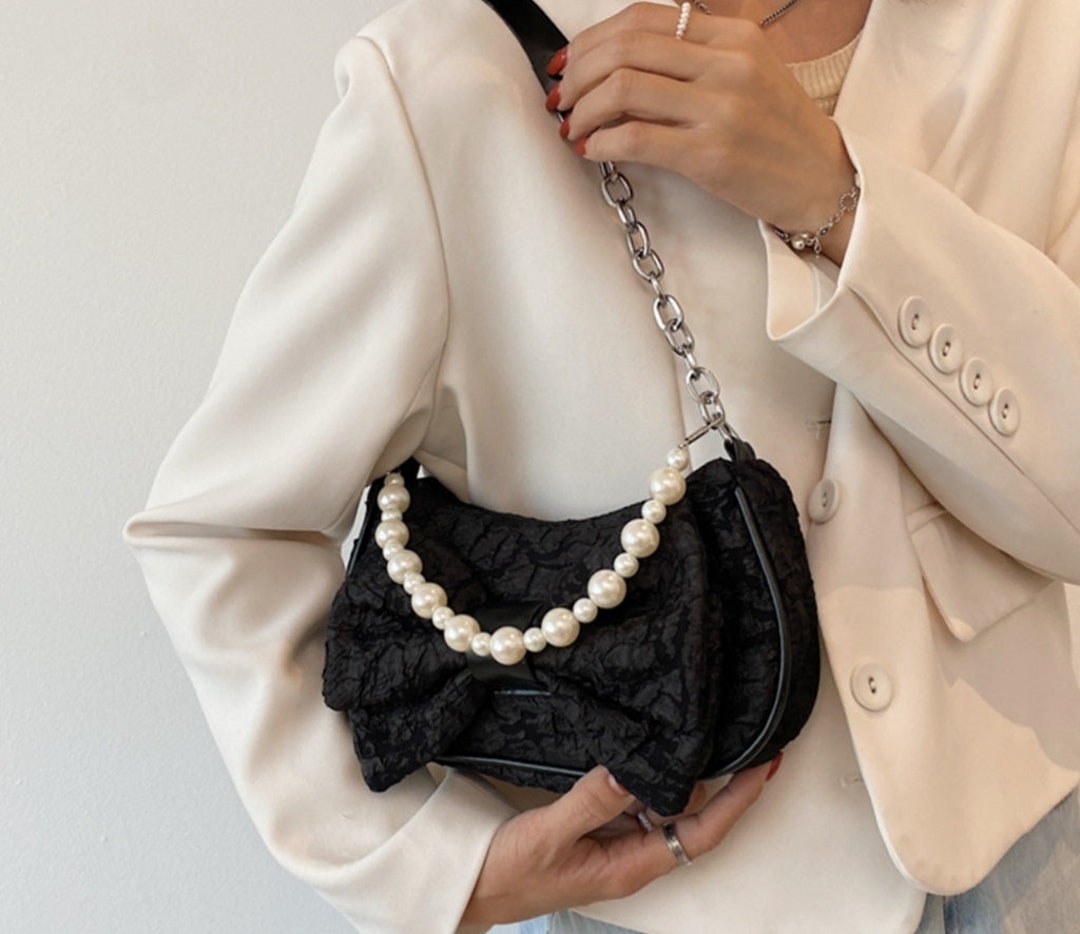 Chunky Pearl Chain for Short Handle Handbag, Rhinestone Beaded Purse ...