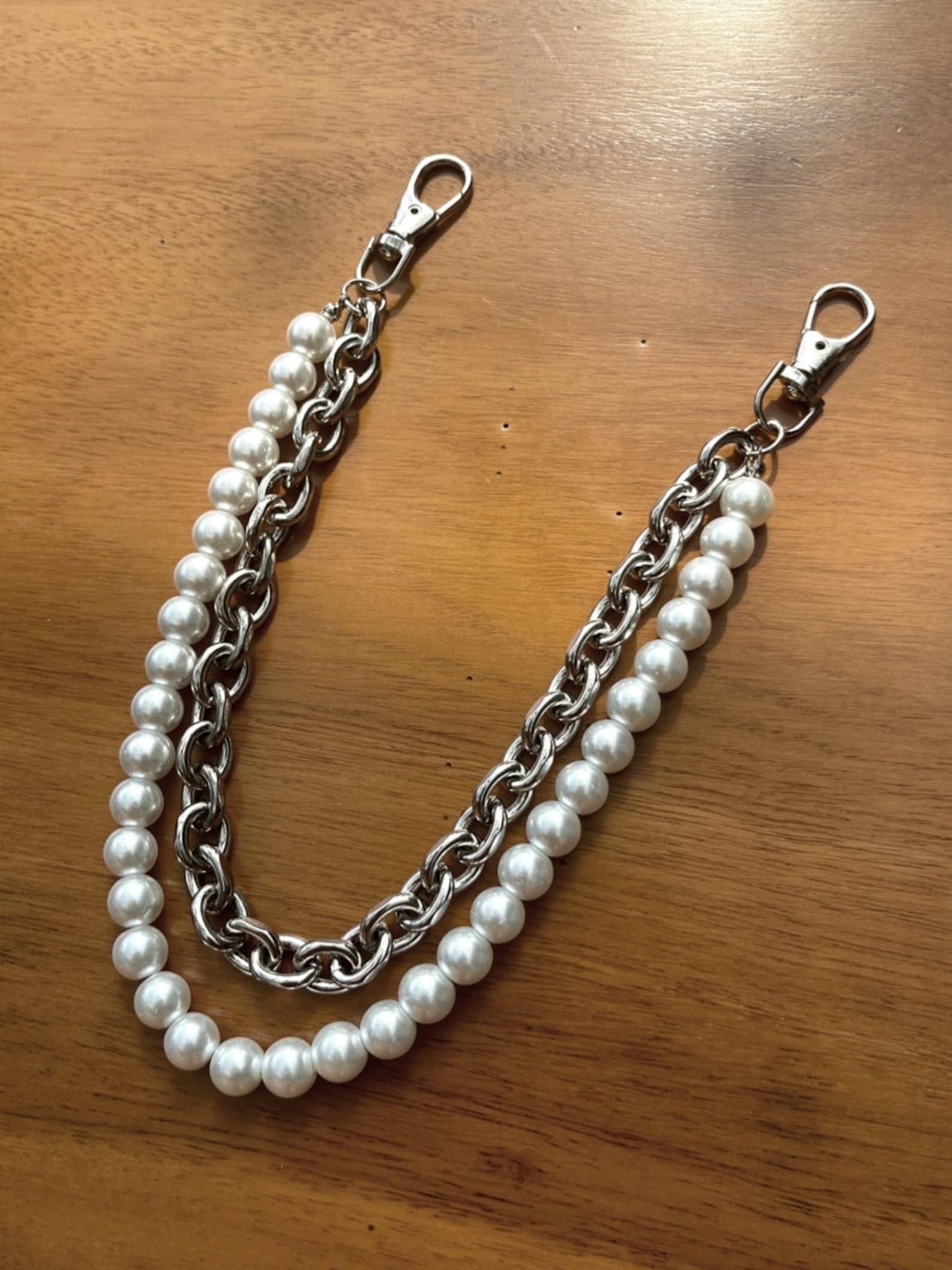 10MM Pearl Pant Chain for Men, Stainless Steel Metal Strap, Mixed Cuban ...