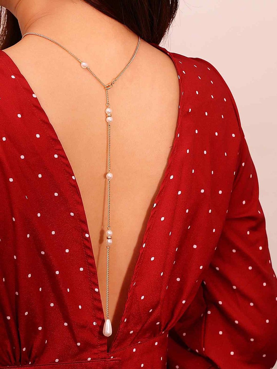 Classic Pearl Back Chain, Sexy Silver Y Necklace, Gold Backdrop Body ...