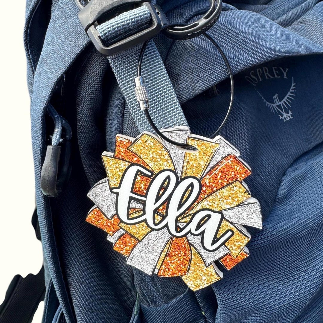 Cheerleader Bag Tag With Name Glitter Personalized Cheer Bag Charm for ...