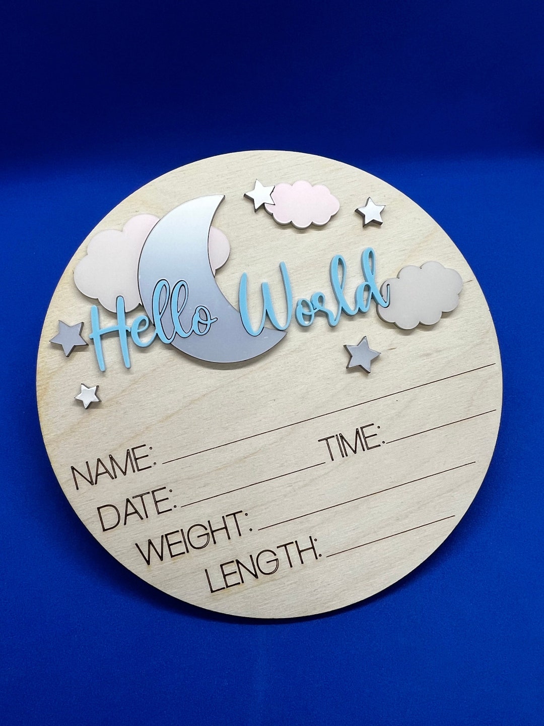 Hello World Birth Announcement Sign Wood and Acrylic Laser Cut and ...