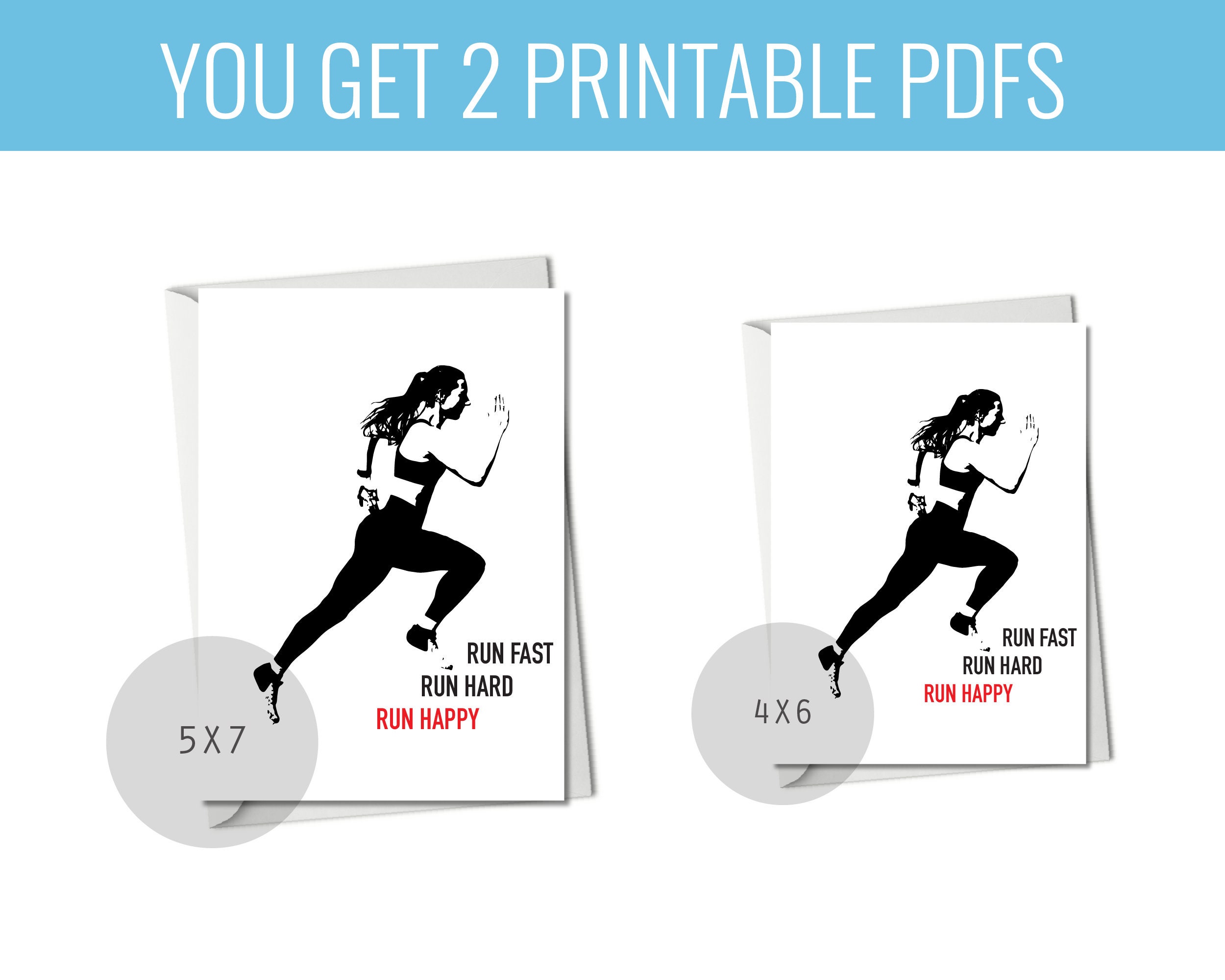 Printable Running Card for Female, Instant Download Girl Runner ...