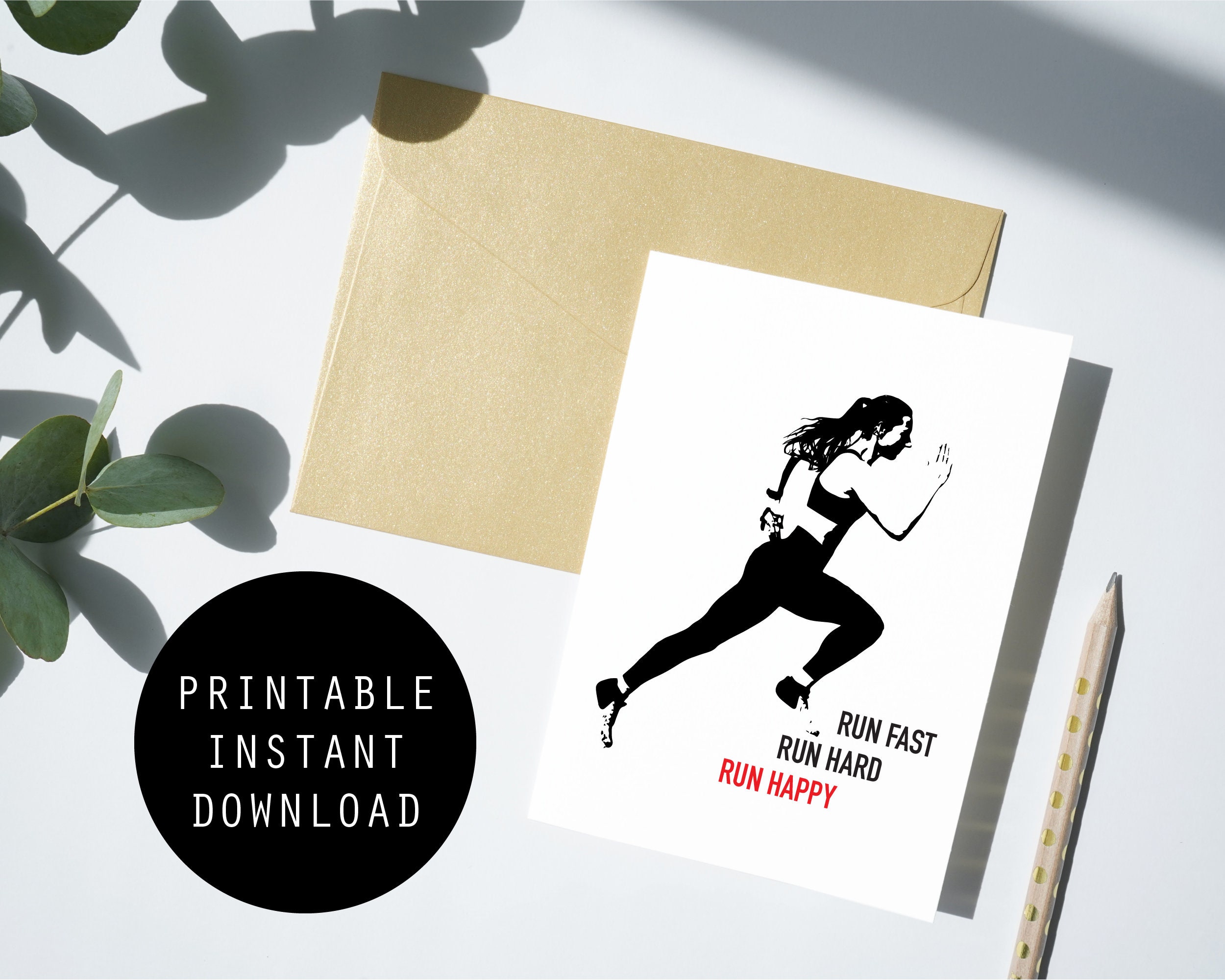 Printable Running Card for Female, Instant Download Girl Runner ...