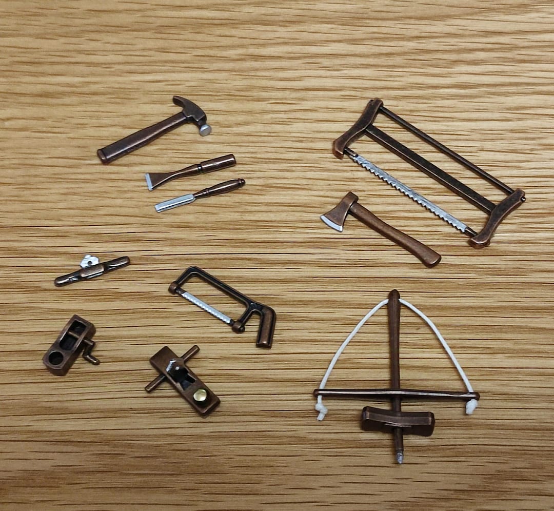 1/12 Dolls House Miniature Carpenters Tools Set Hammer Hacksaw Planes ...