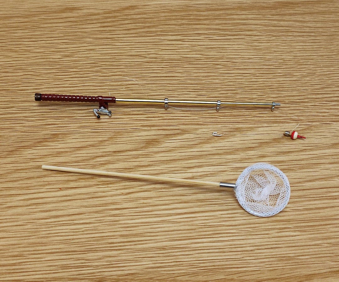 1/12 Dolls House Miniature Premium Fishing Rod Handmade Float Metal ...
