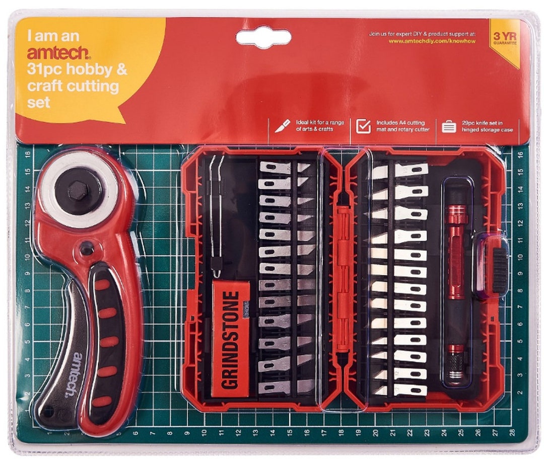 31pc Hobby Craft Cutting Set With A4 Cutting Mat Blades Tweezers Rotary ...