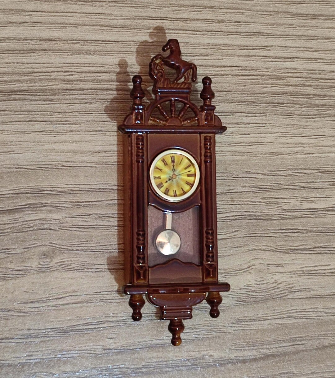 1/12 Dolls House Miniature Horse Wall Clock Real Wood Equestrian Clocks ...